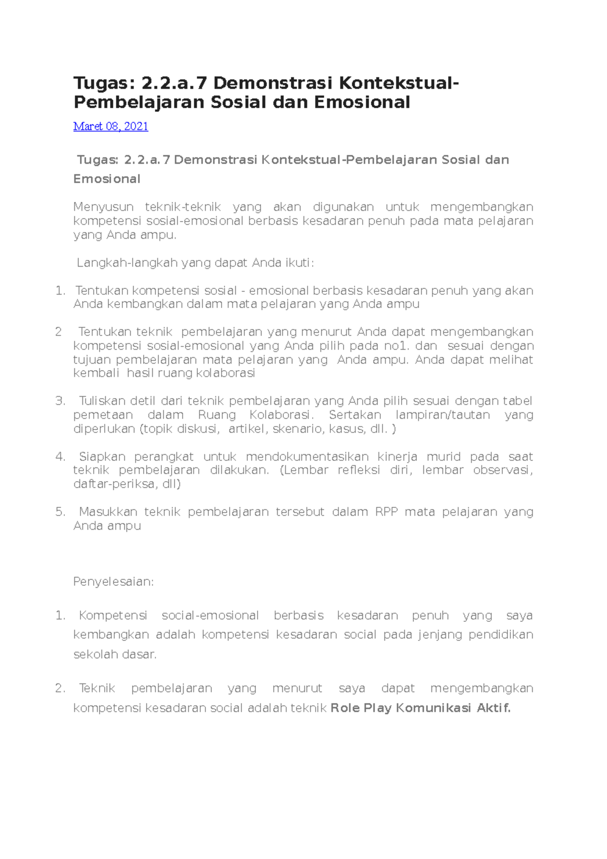 T1 Demonstrasi Kontekstual Sosio Emosional - Tugas: 2.2.a Demonstrasi Kontekstual- Pembelajaran ...