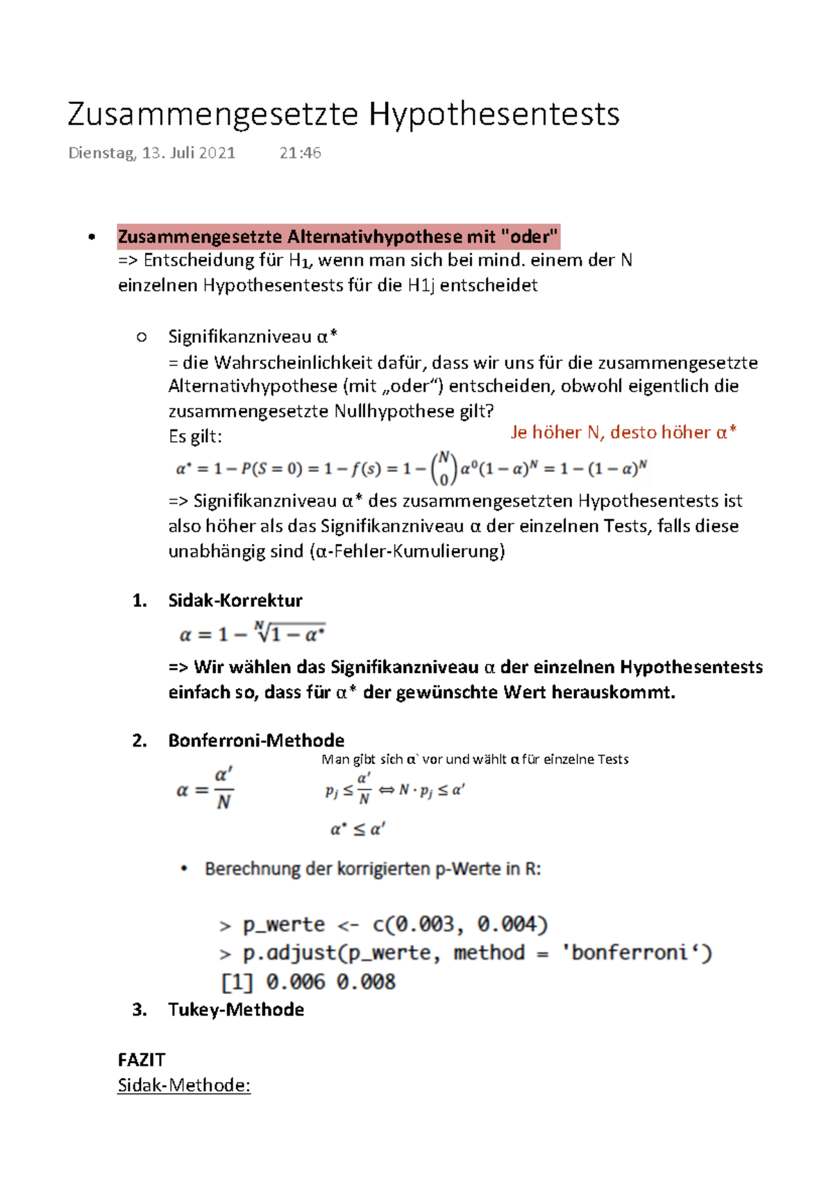Zusammenfassung Statistik II - • Zusammengesetzte Alternativhypothese ...