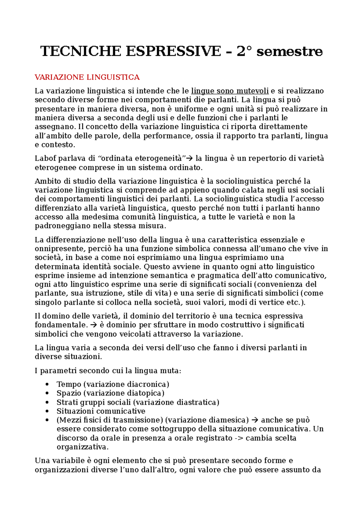 Appunti lezione tecniche espressive 2 semestre - TECNICHE ESPRESSIVE ...