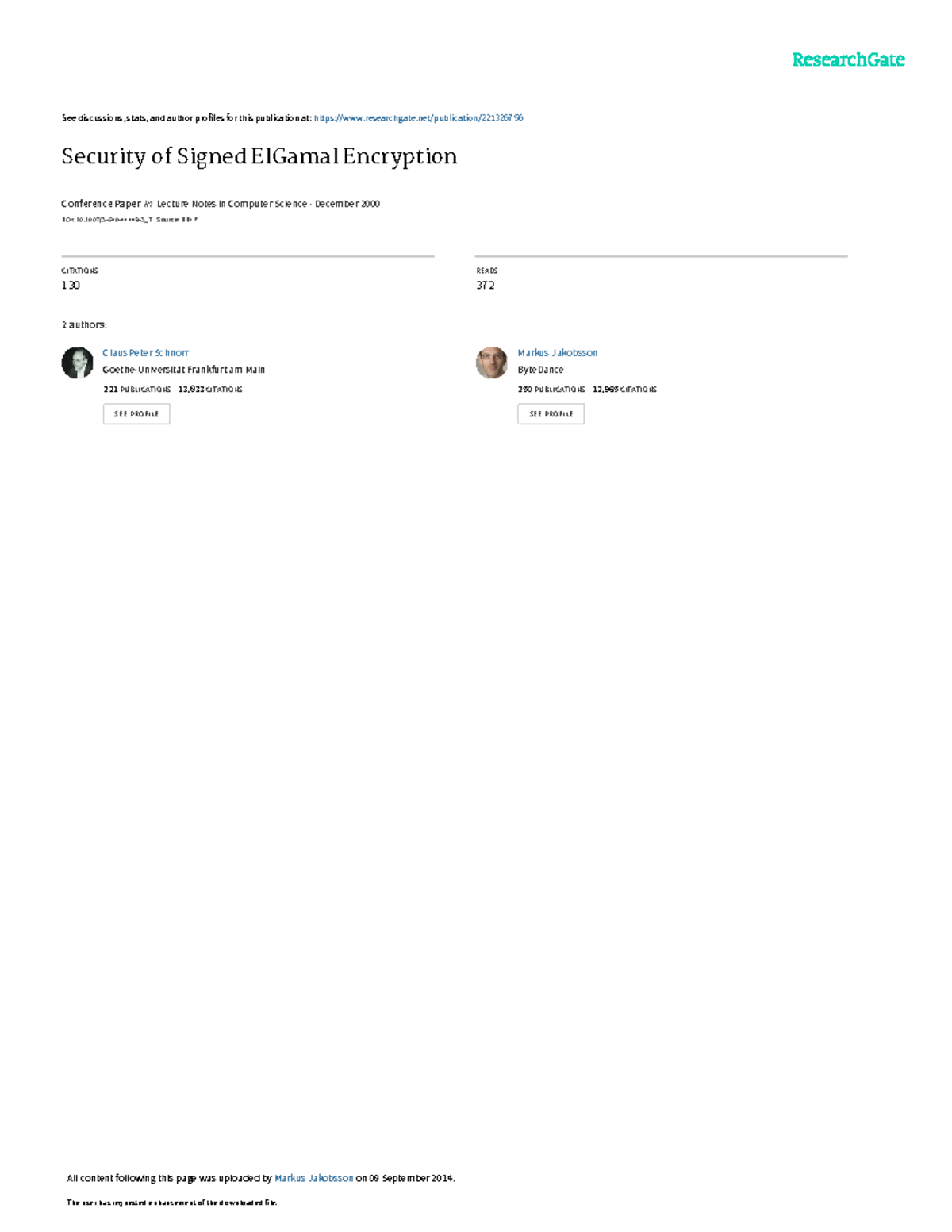 Security of Signed El Gamal Encryption - See discussions, stats, and ...