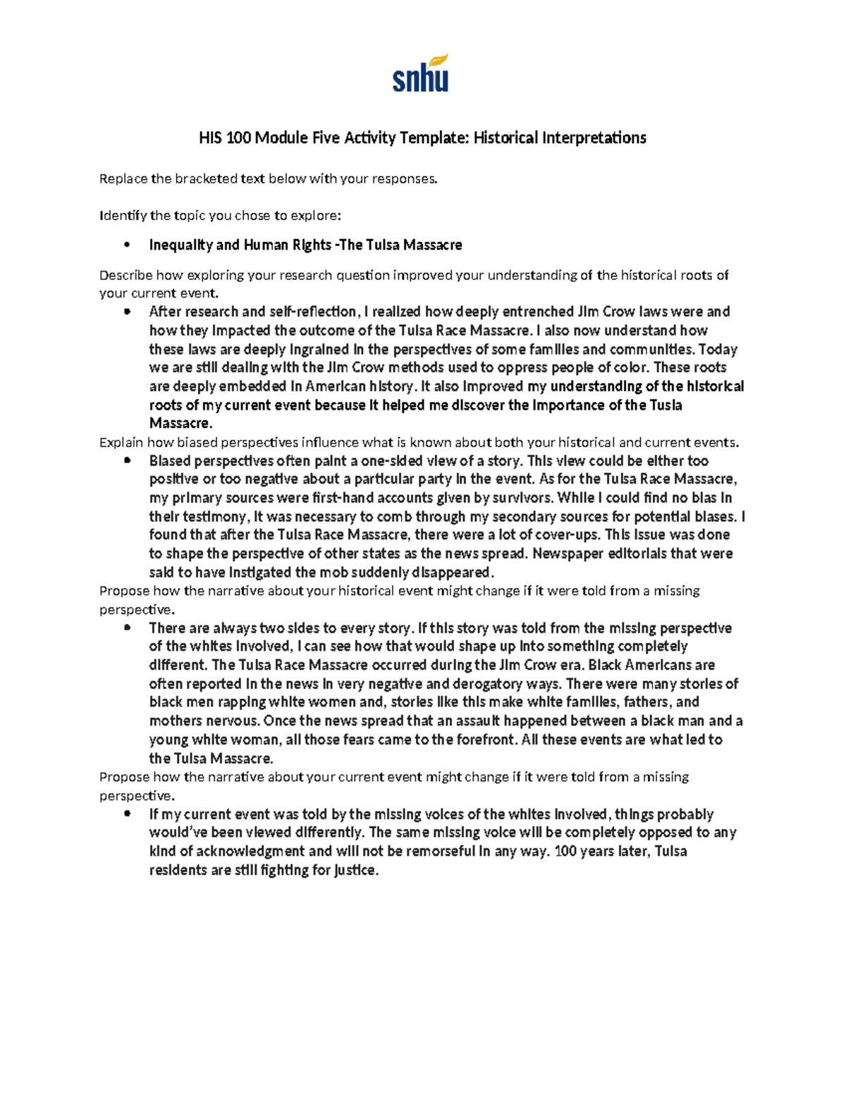 HIS 100 Module Five Activity 5-2 - Identify the topic you chose to ...