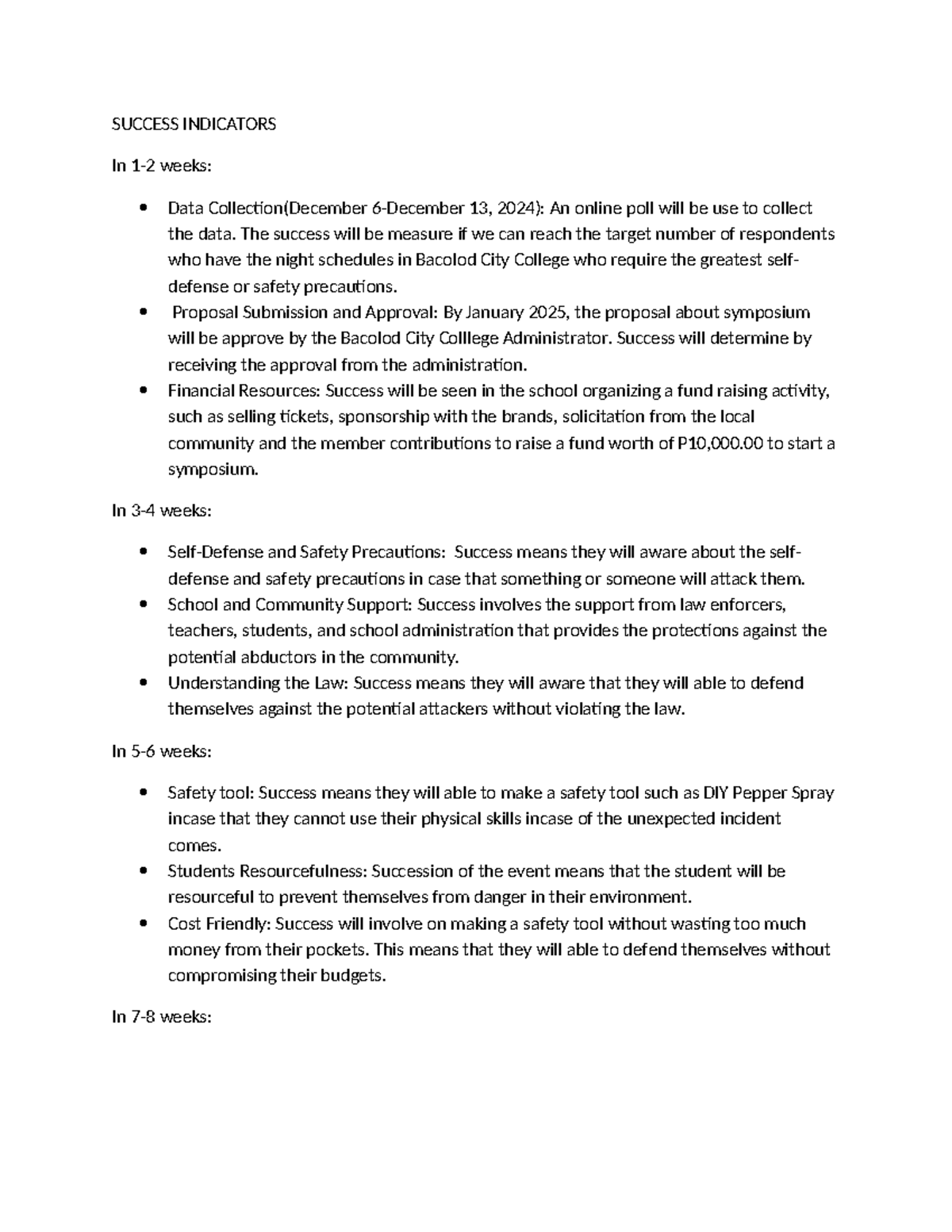Success Indicators-WPS Office - SUCCESS INDICATORS In 1-2 weeks: Data ...