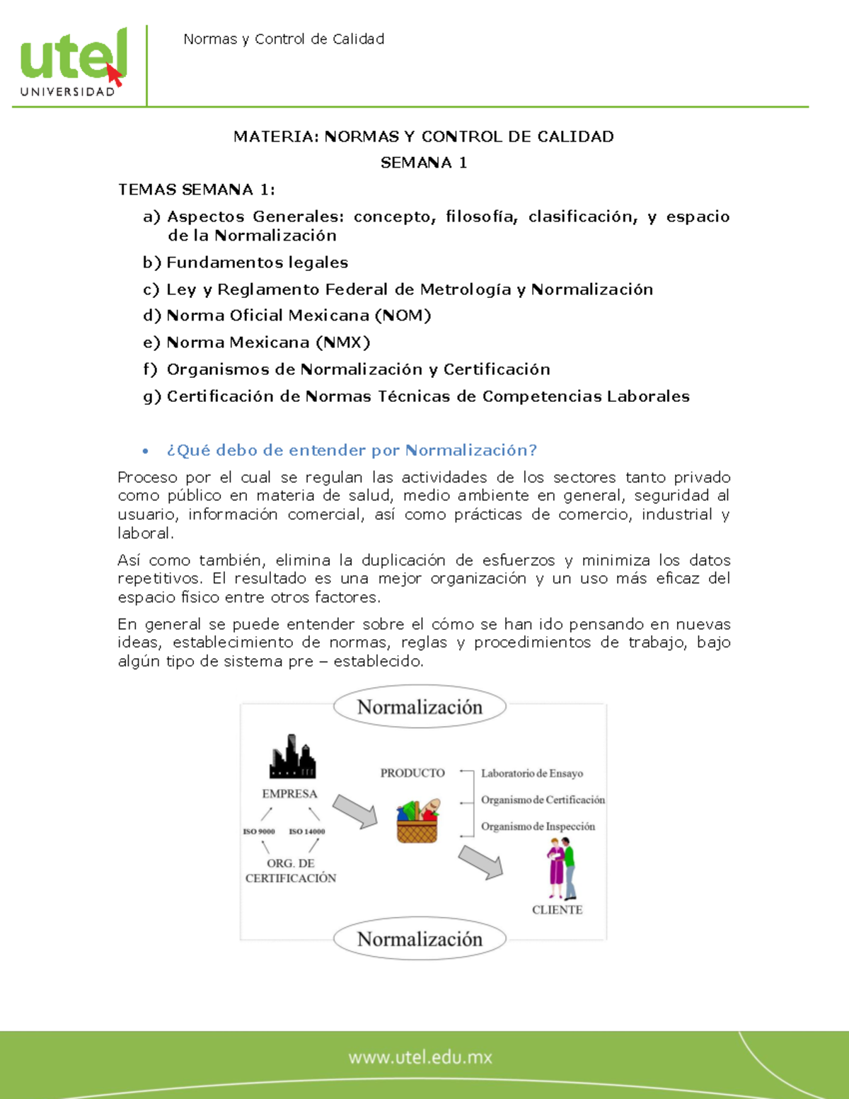 PF V2 Ny CC U1 S1 - ninguno - MATERIA: NORMAS Y CONTROL DE CALIDAD SEMANA 1 TEMAS SEMANA 1: a ...
