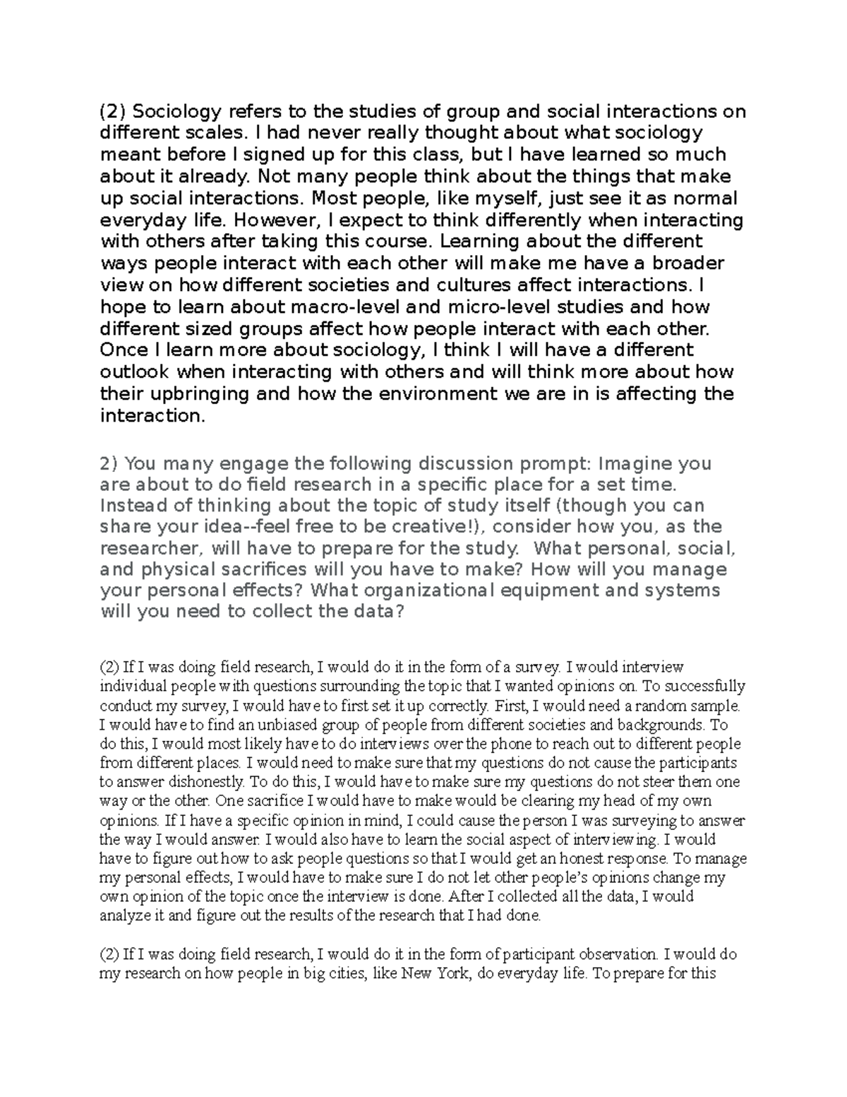 field survey assessment - (2) Sociology refers to the studies of group ...