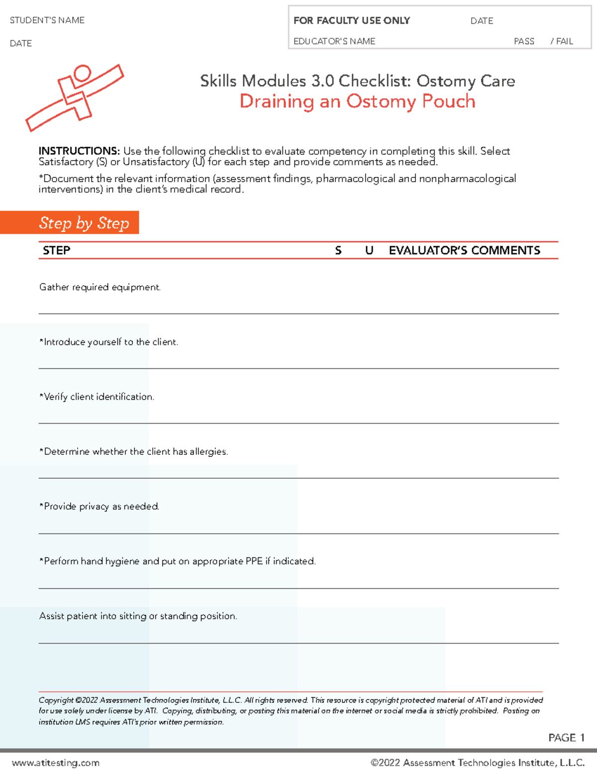 Skills Checklist Ostomy Draining - atitesting ©2022 Assessment ...