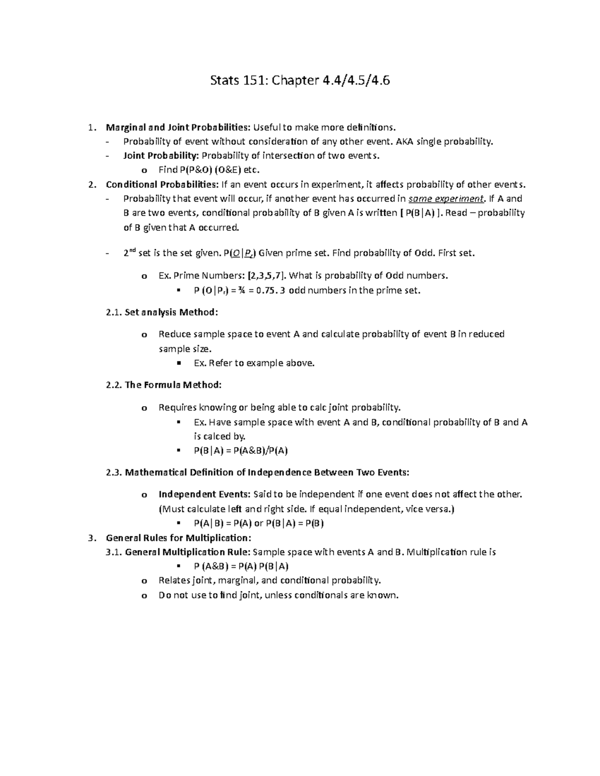 Chapter 4 - Stats 151: Chapter 4.4/4/4. Marginal and Joint Probabilities: Useful to make more ...