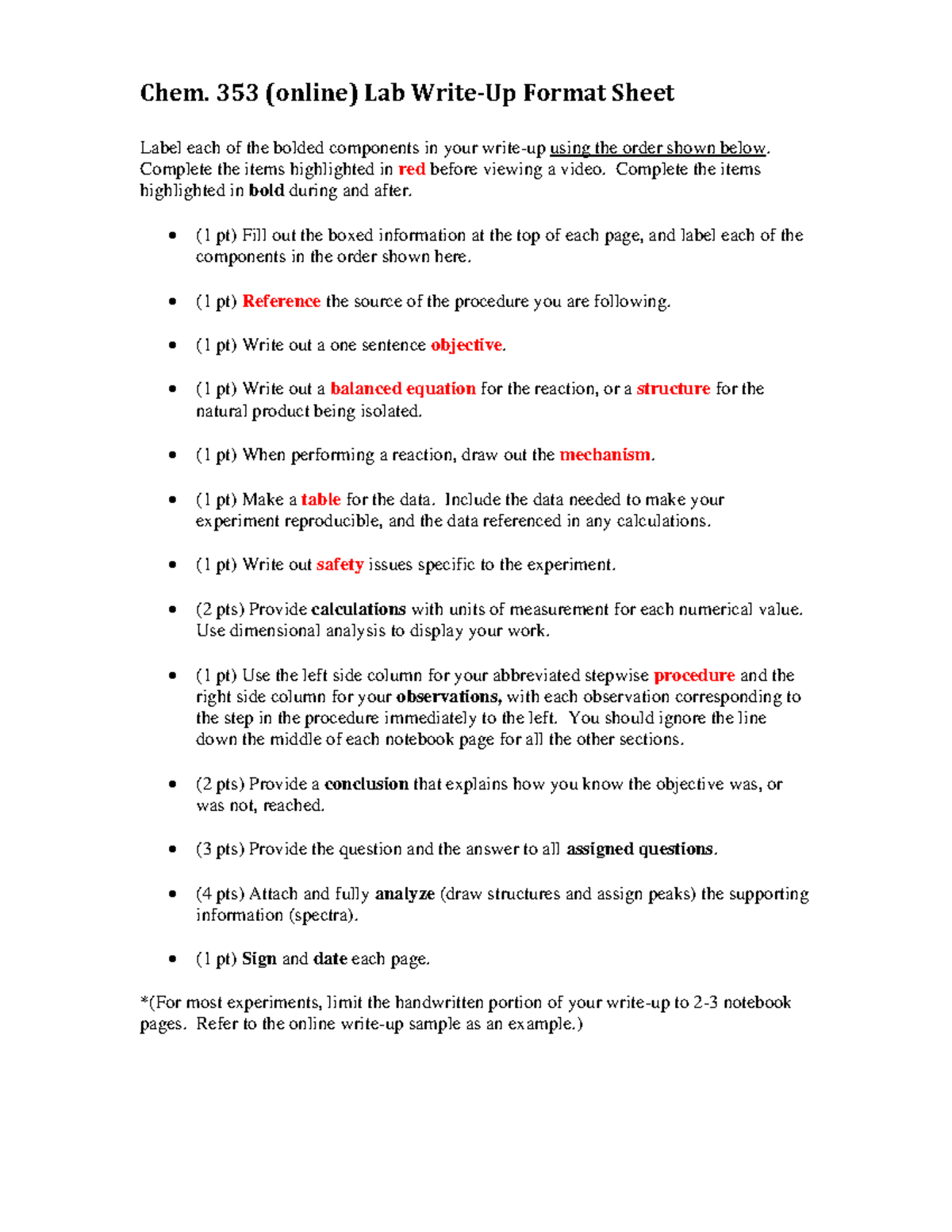 Ochem LAB C - Lab Information - Chem. 353 (online) Lab Write-Up Format ...