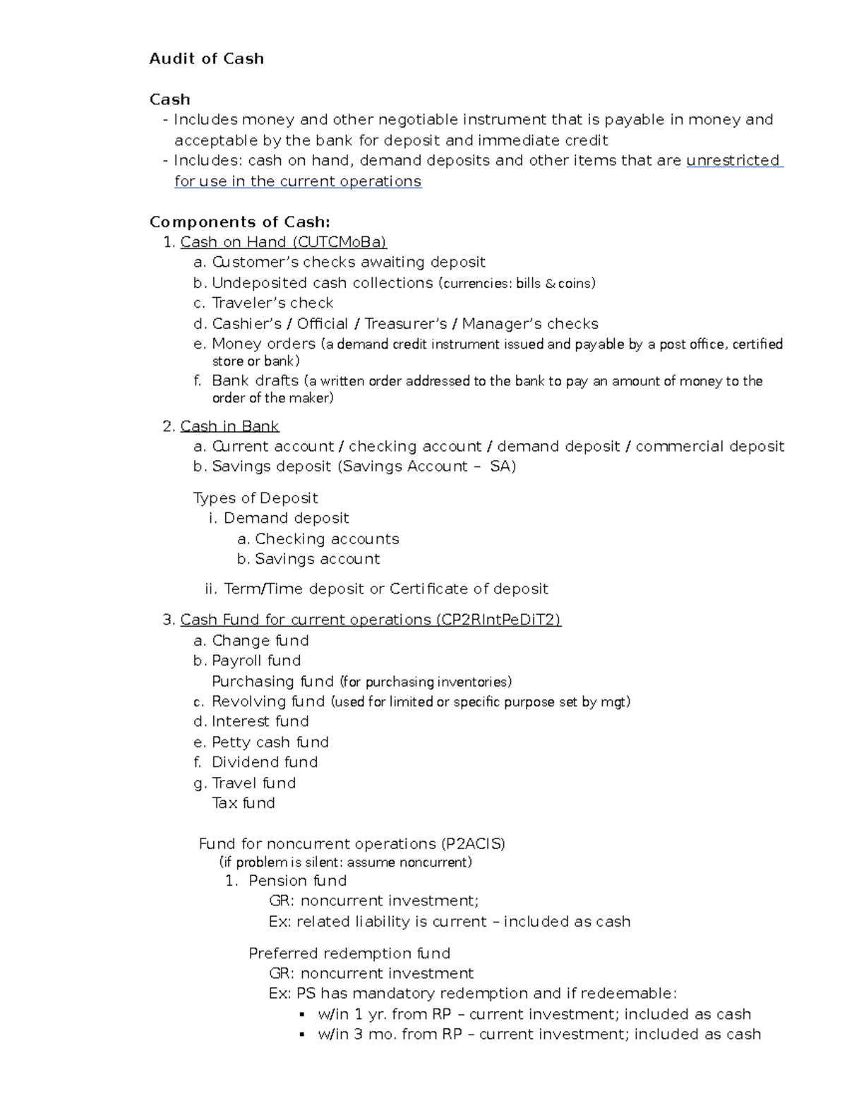 Audit of Cash - Anonymous - BSAcccountancy - Studocu