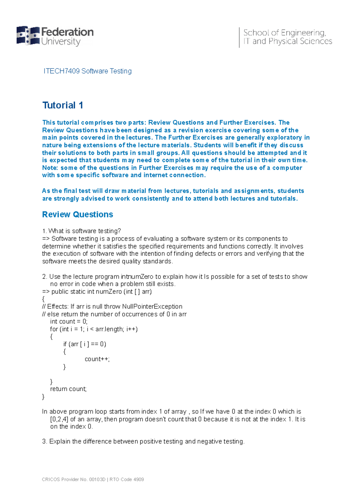 30413390 bijay gharti magar - ITECH7409 Software Testing Tutorial 1 ...