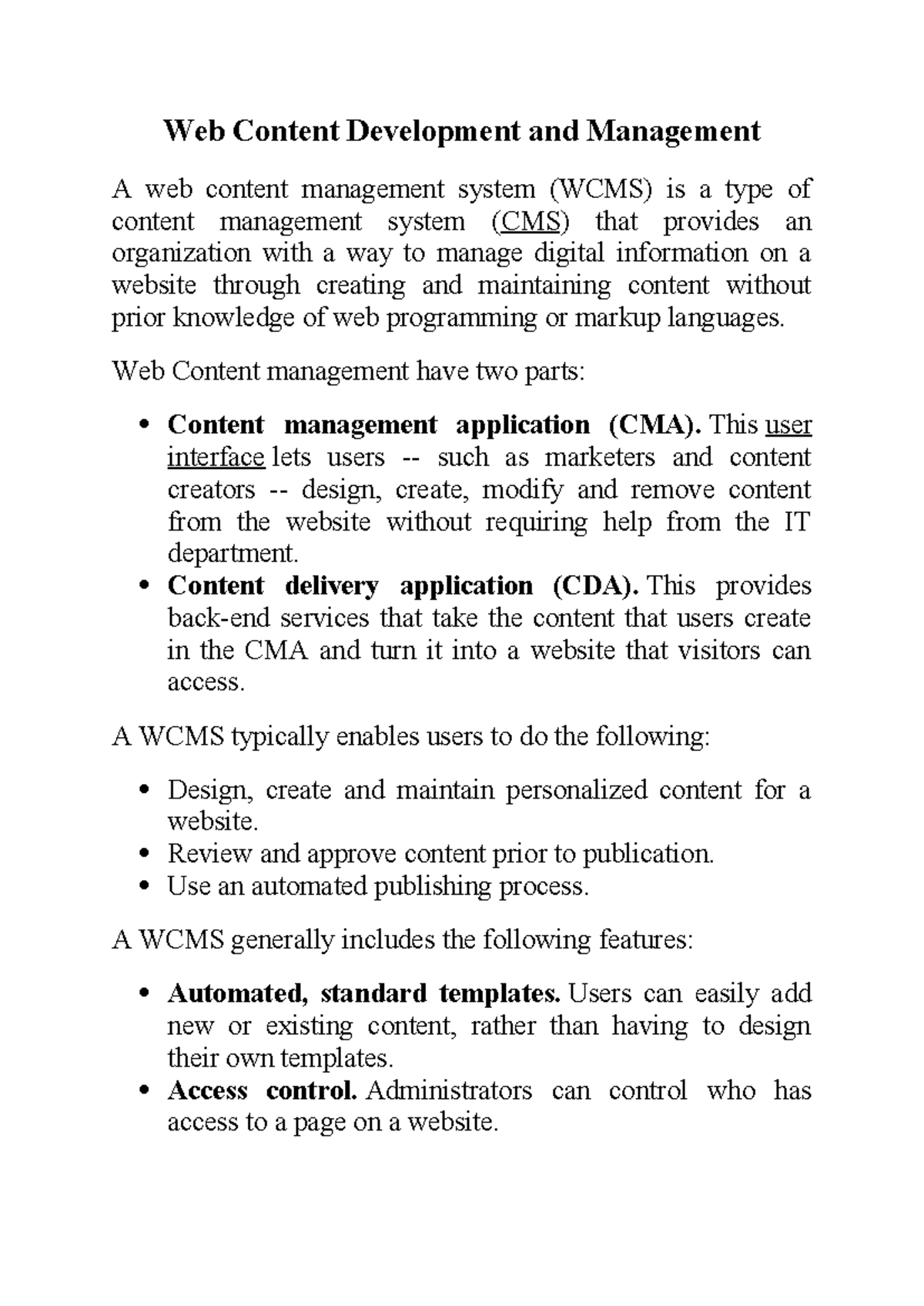 WCMS Unit1 - Web Content Development and Management A web content ...