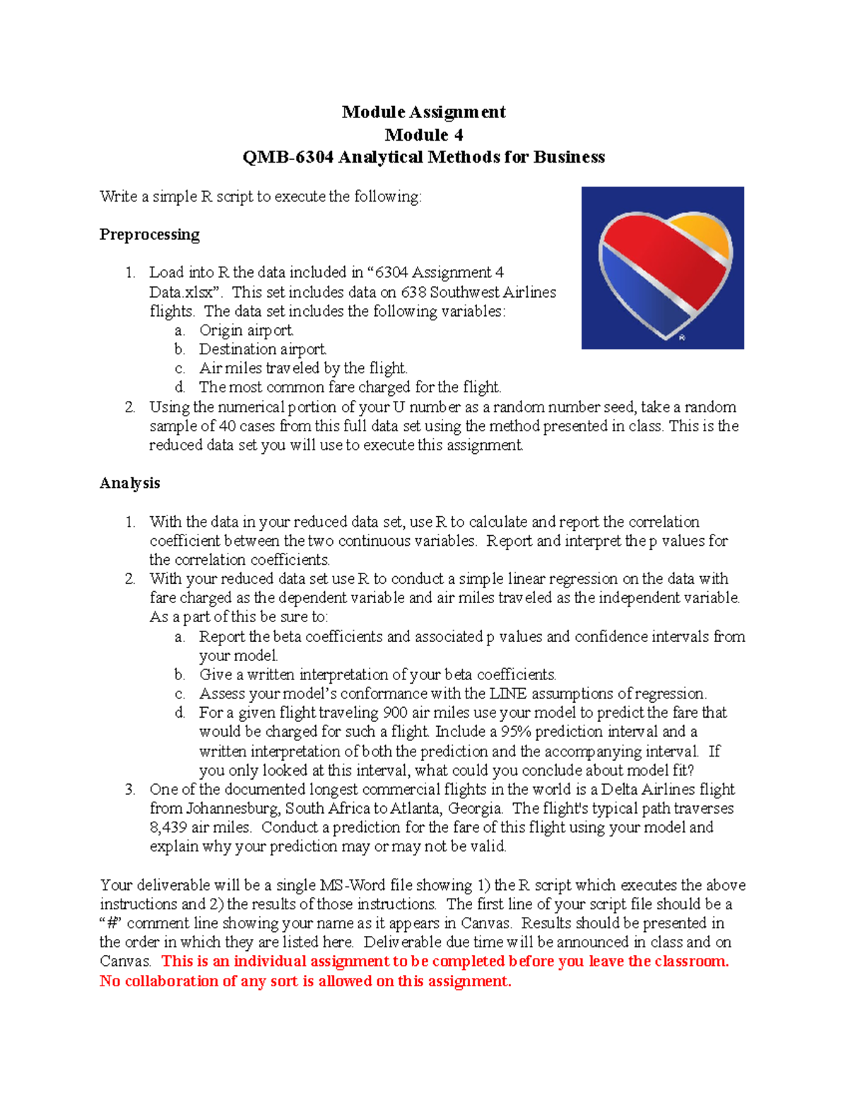 6304 Module 4 Assignment Module Assignment Module 4 Qmb 6304 Analytical Methods For Business 