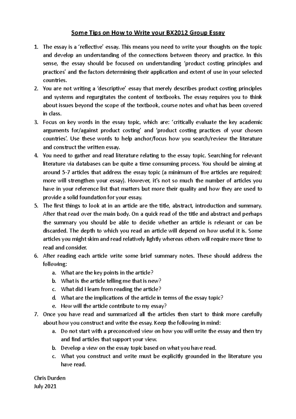 How to write your BX2012 Group Essay - This means you need to write ...