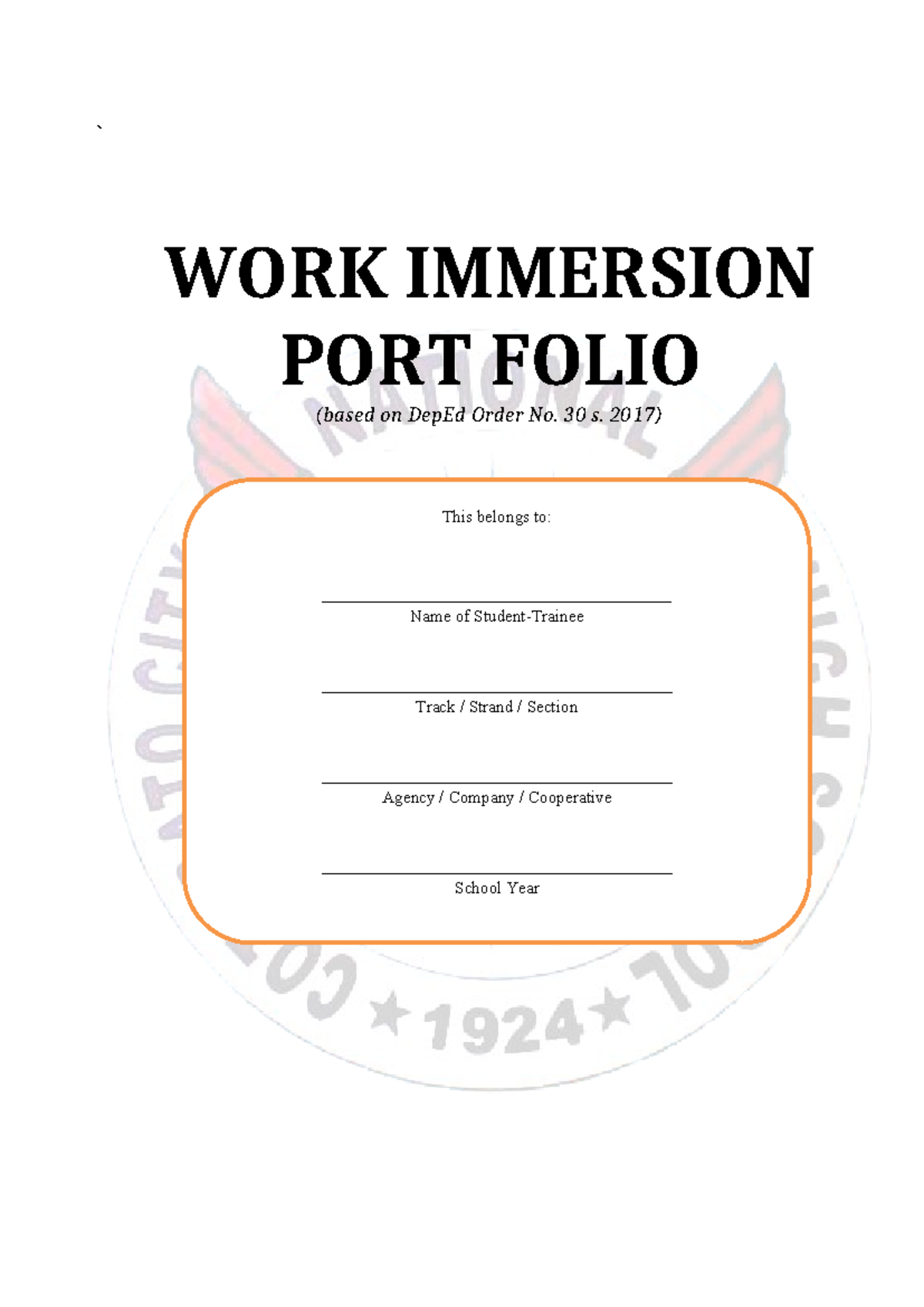 Humss- Portfolio - IMMERSION PAPER - ` WORK IMMERSION PORT FOLIO (based ...