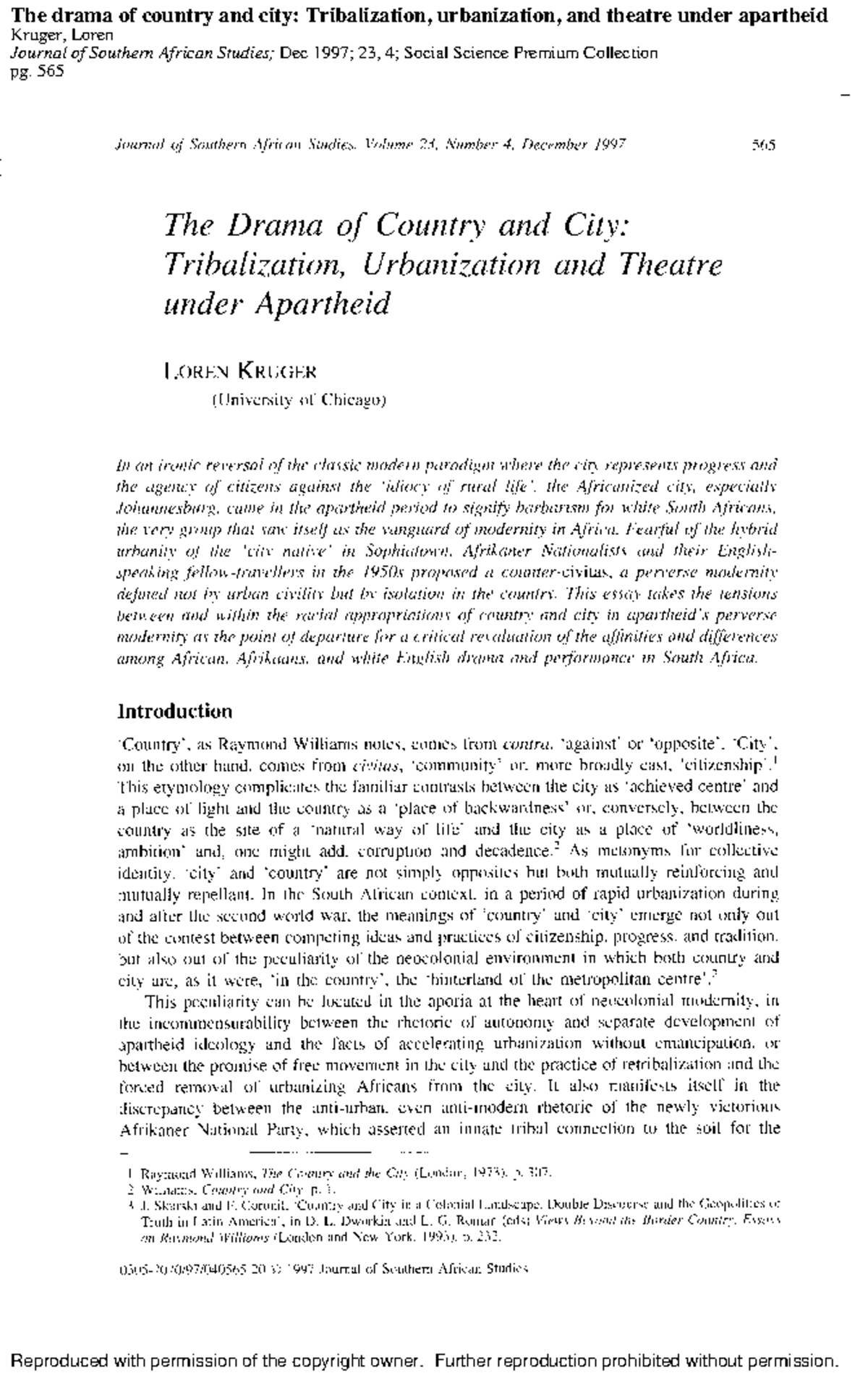 The drama of country and city: Tribalization, urbanization, and theatre ...