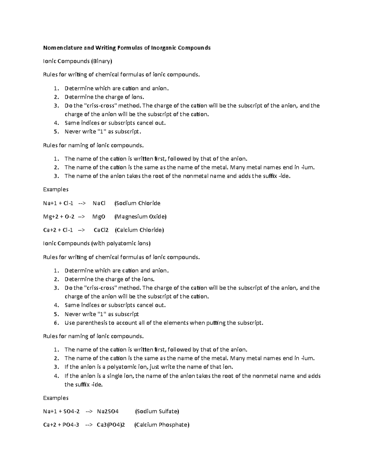 Nomenclature and Writing Formulas of Inorganic Compounds - Determine ...