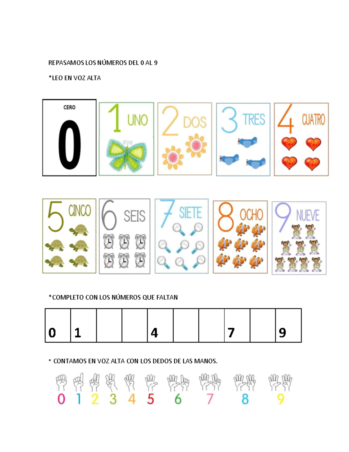 Cuaderno de repaso - REPASAMOS LOS NÚMEROS DEL 0 AL 9 *LEO EN VOZ ALTA ...