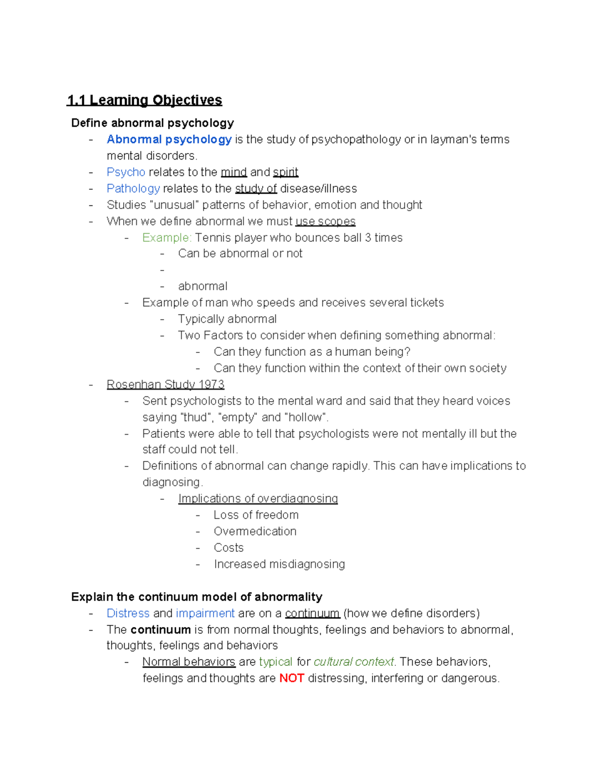 Copy of Abnormal Psychology Study Guide - 1 Learning Objectives Define ...