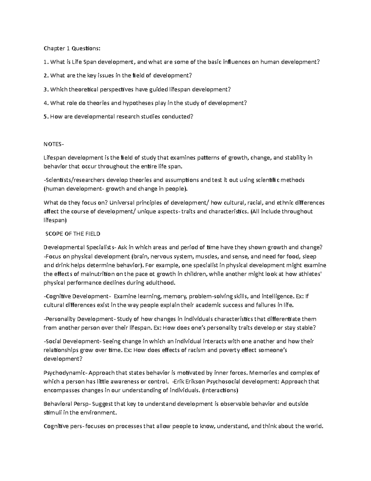 Chapter 1 EDPY Lecture Notes - Chapter 1 Questions: What is Life Span ...