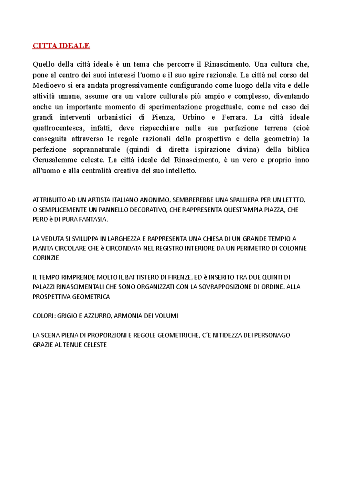 Descrizione / riassunto della citta Ideale - CITTA IDEALE Quello della ...