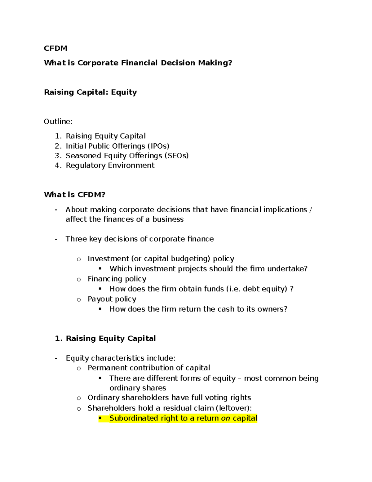 CFDM W1-3 Notes - CFDM What is Corporate Financial Decision Making ...
