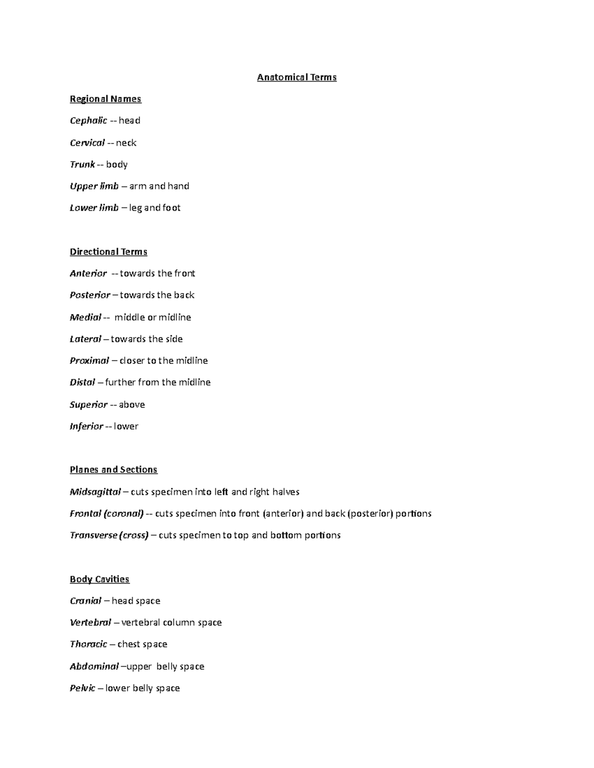 Anatomical Terms - Anatomical Terms Regional Names Cephalic - head ...