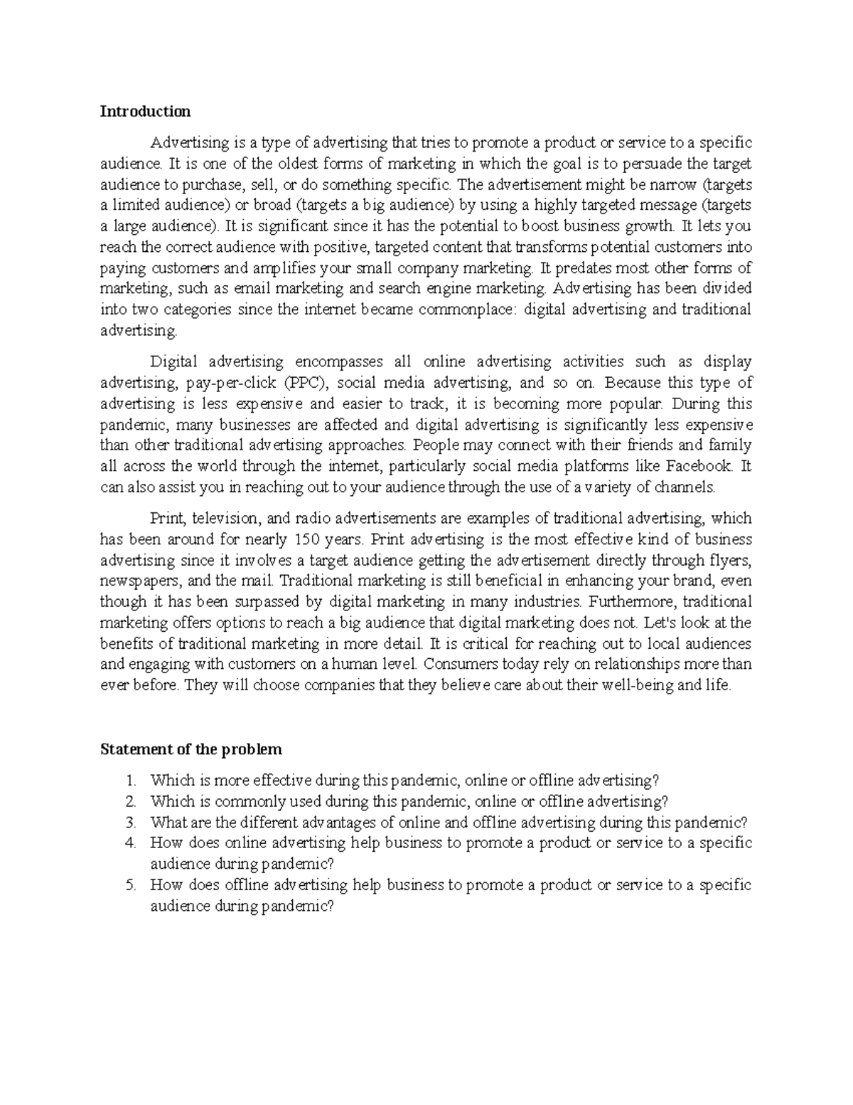 Introduction and statement of the problem (PR1) - Introduction ...