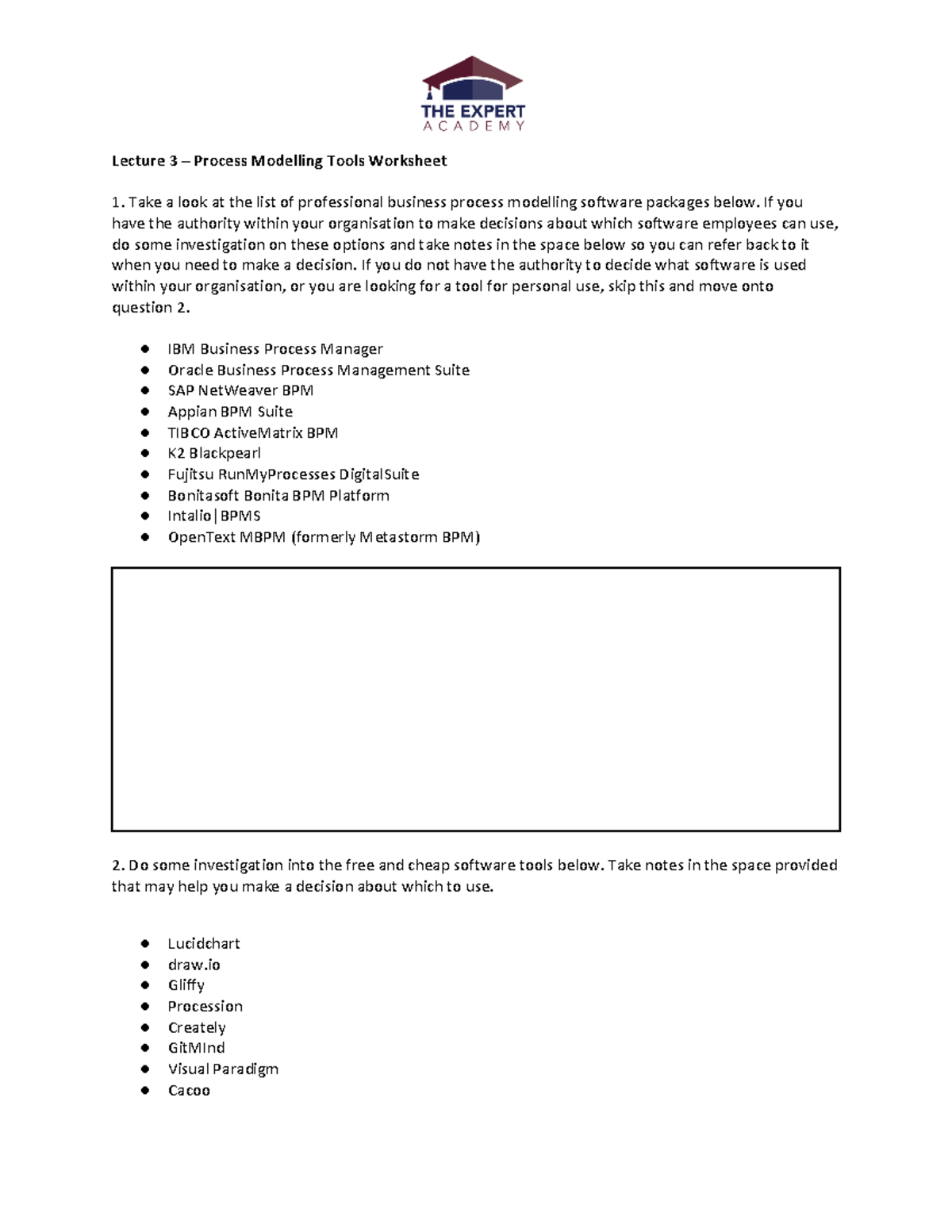 3 l3 process modelling tools worksheet - Lecture 3 – Process Modelling ...