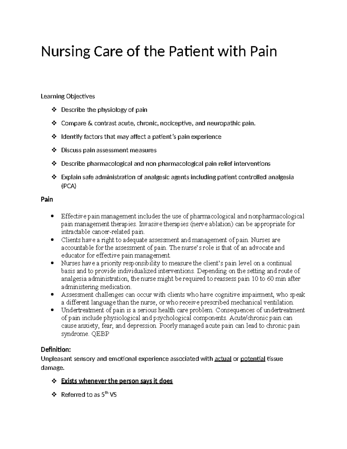 Nursing Care of the Patient with Pain copy - Nursing Care of the ...