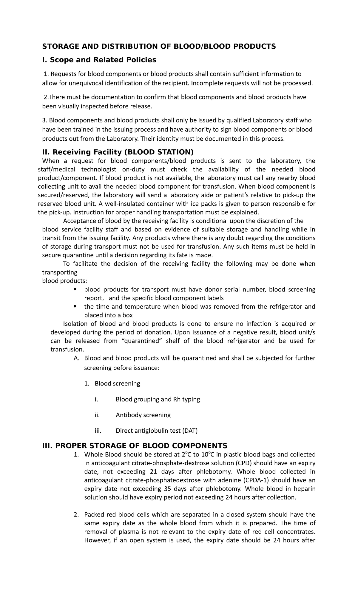 Issued Blood AND Blood Products - STORAGE AND DISTRIBUTION OF BLOOD ...