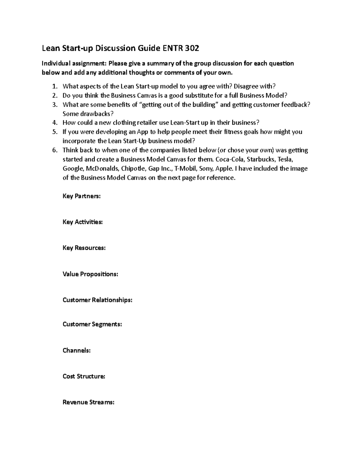 Lean Start-up DIscussion guide - What aspects of the Lean Start-up ...