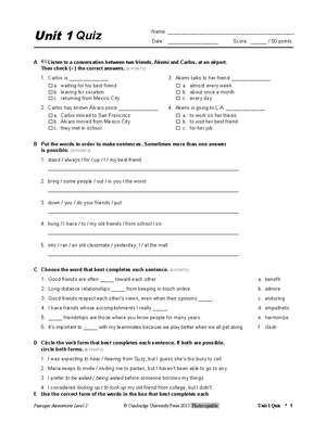 PAS3e L2 WQ U01 Key - Clave de respuestas de la Unidad 1 de Passages 2 ...