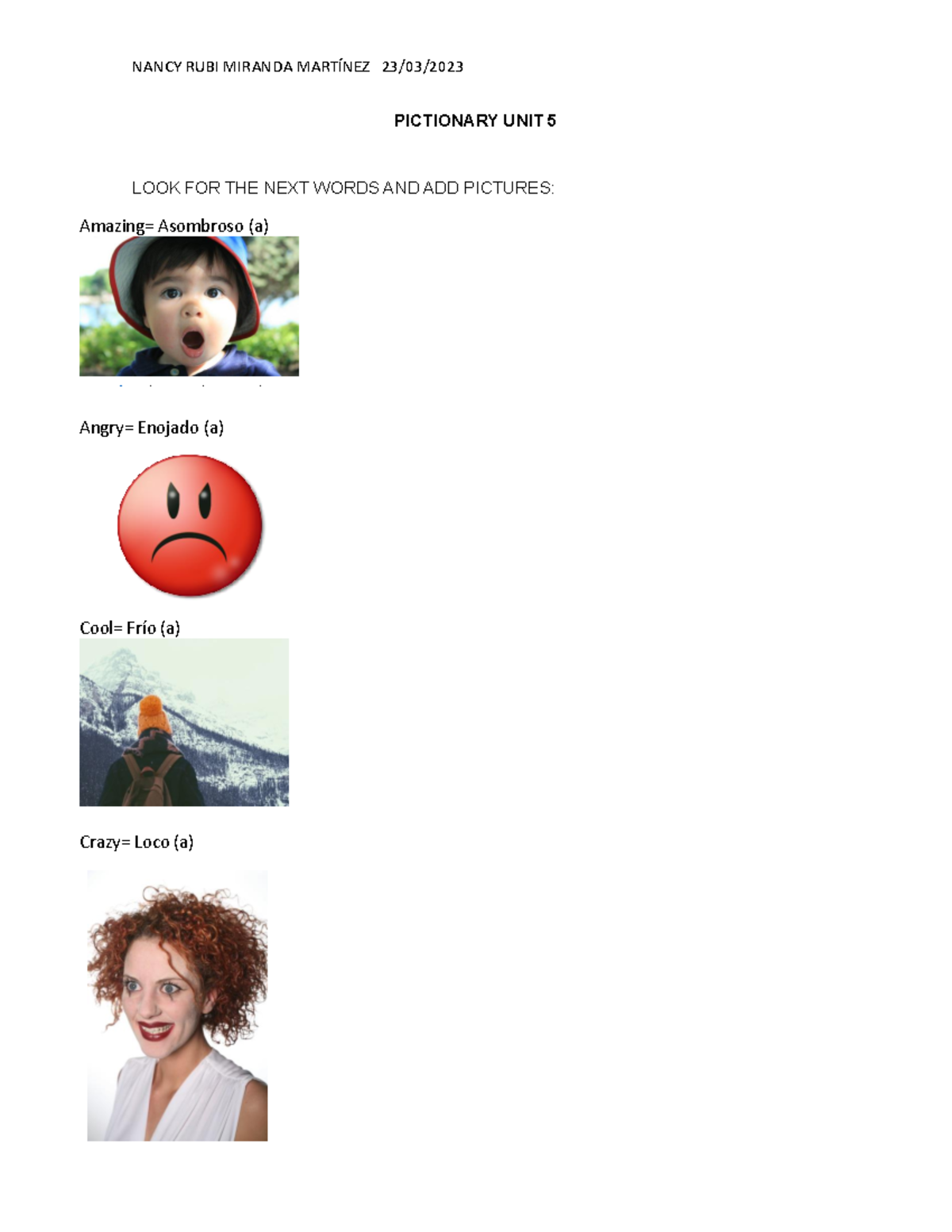 Pictionary UNIT 5 Inglés 2 - PICTIONARY UNIT 5 LOOK FOR THE NEXT WORDS ...