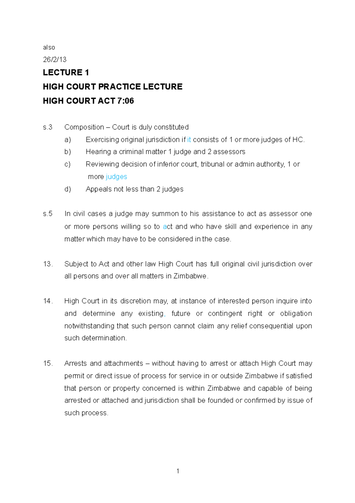 Civil Procedure II notes by Chinhengo J - also 26/2/ LECTURE 1 HIGH ...