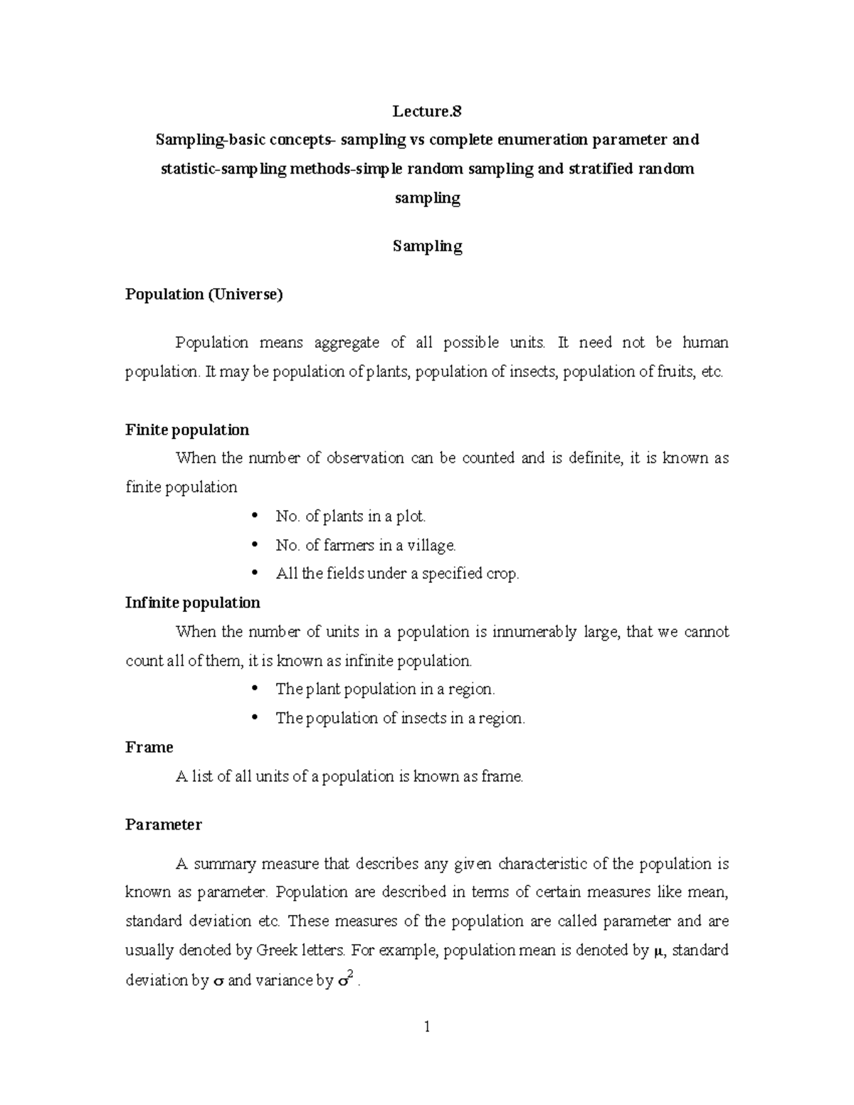 chapter eight: sampling - Lecture. Sampling-basic concepts- sampling vs ...
