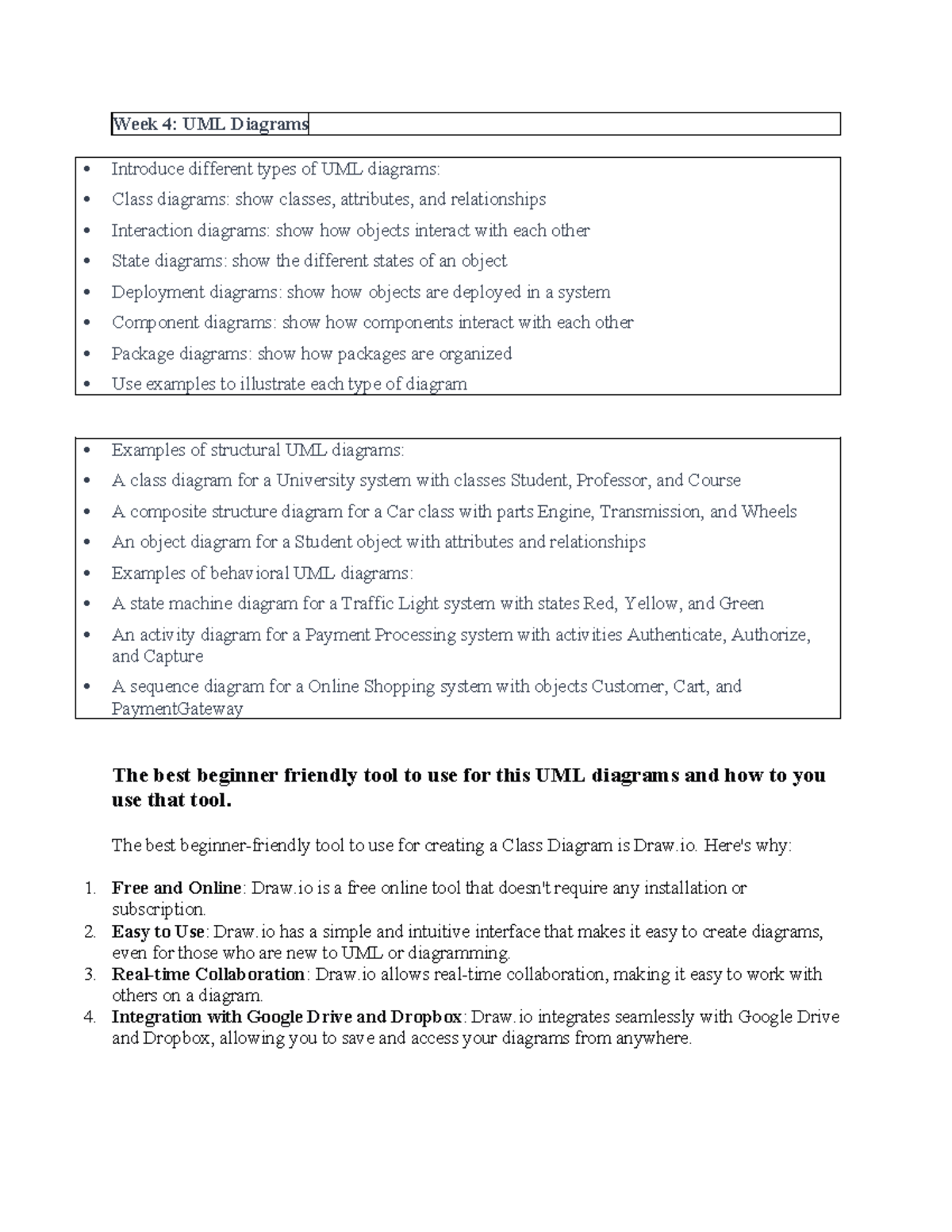 OOP Week 4 - lecture - Week 4: UML Diagrams Introduce different types ...
