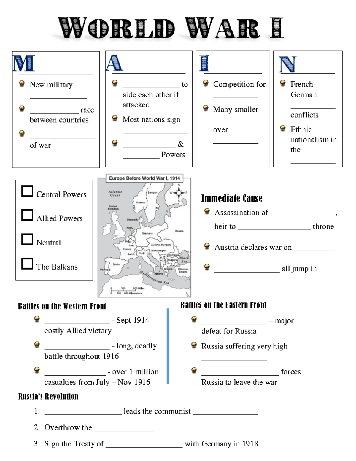 WWI 3d guided notes - yes yes ye sye sye s - Immediate Cause ...