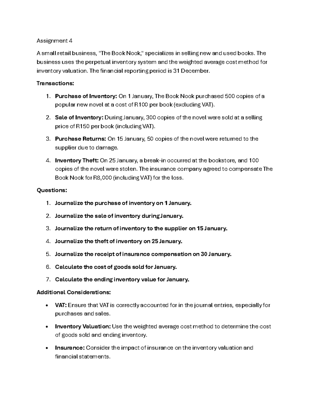 Assignment 2 - Practice questions. - Assignment 4 A small retail business, "The Book - Studocu