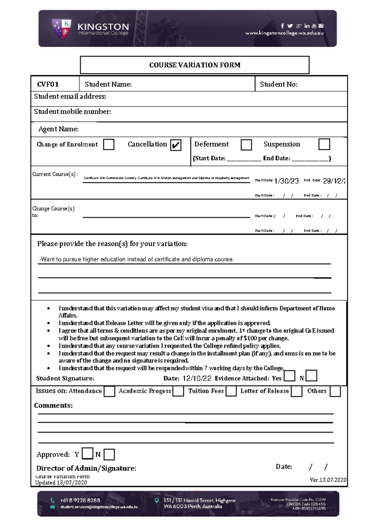 Course Variation FORM - WEF - 1 Ver.13. Course Variation Form Updated ...