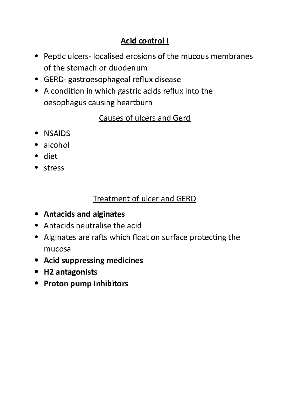 Acid control drugs - Studocu