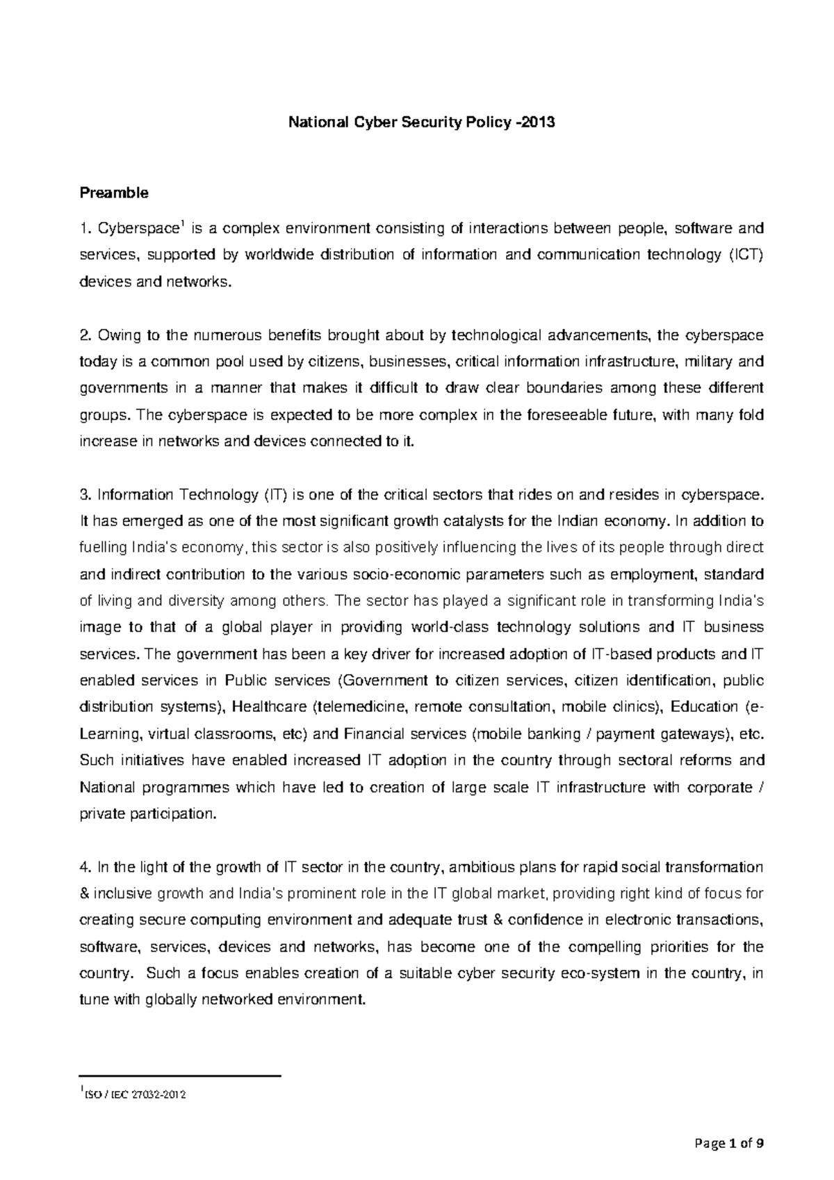 National cyber security policy-2013 - National Cyber Security Policy ...