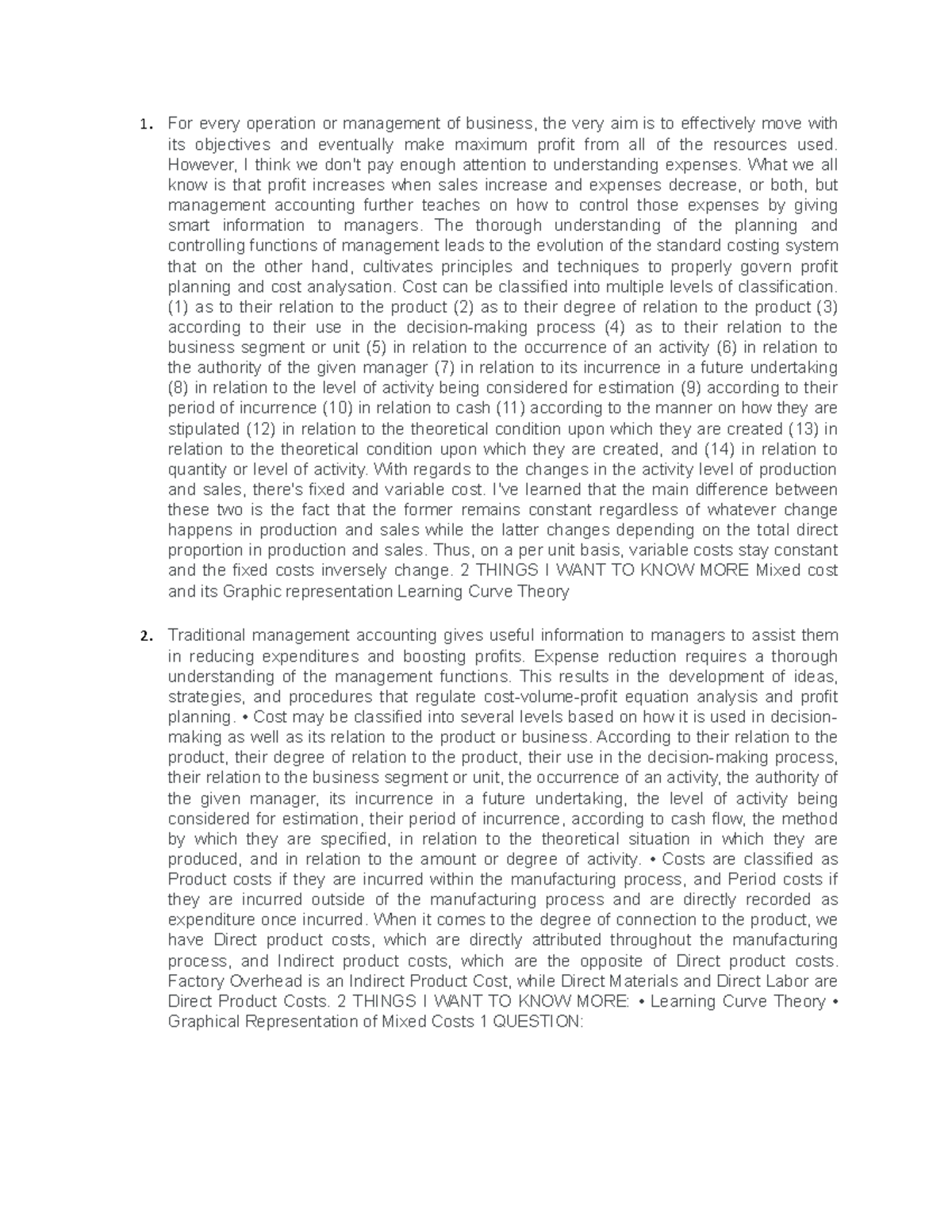 FAR Activity 11 - For every operation or management of business, the ...