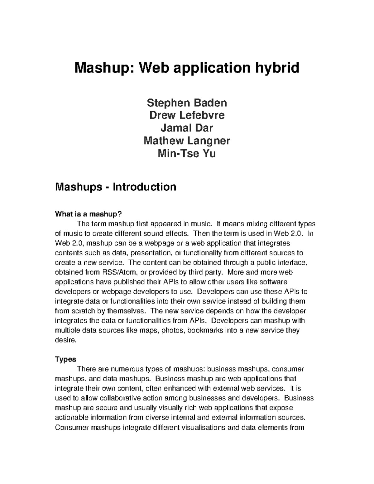 C410W11-Mashup-report - Mashup: Web application hybrid Stephen Baden ...