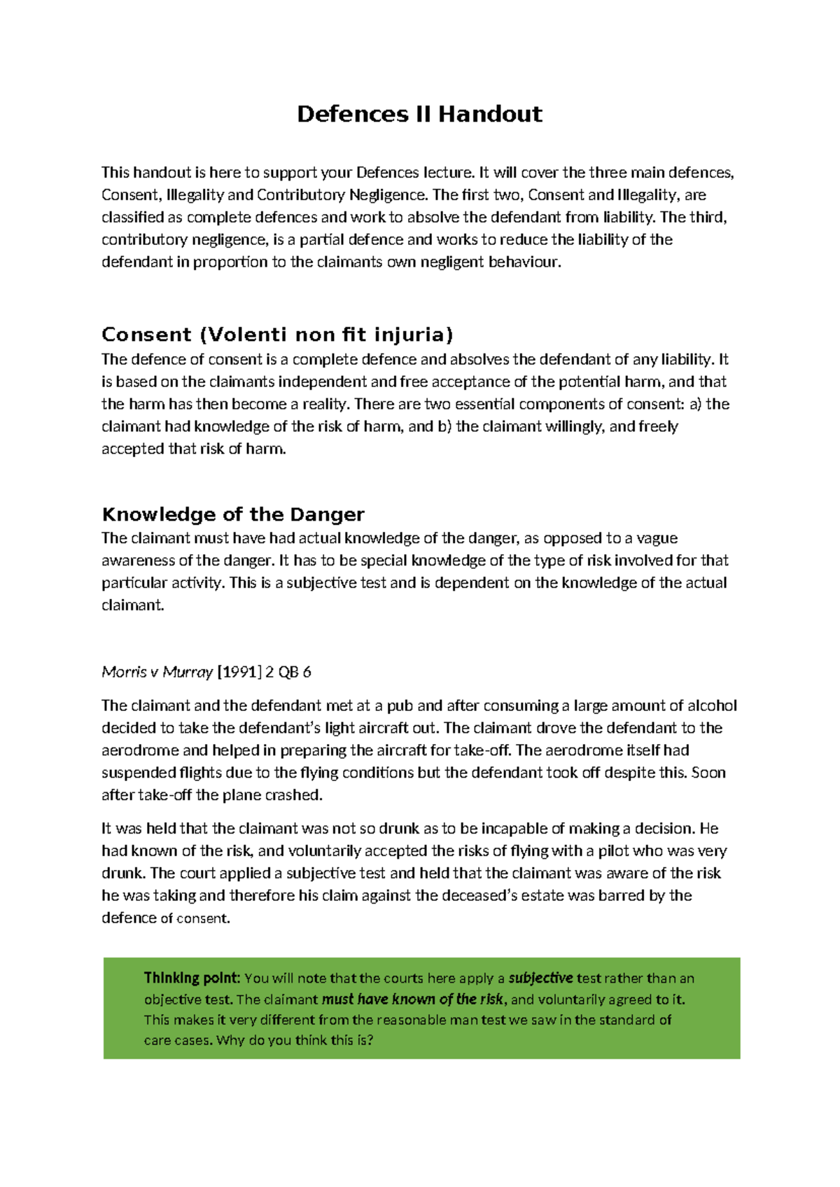 Defences Handout - notes - Defences II Handout This handout is here to ...