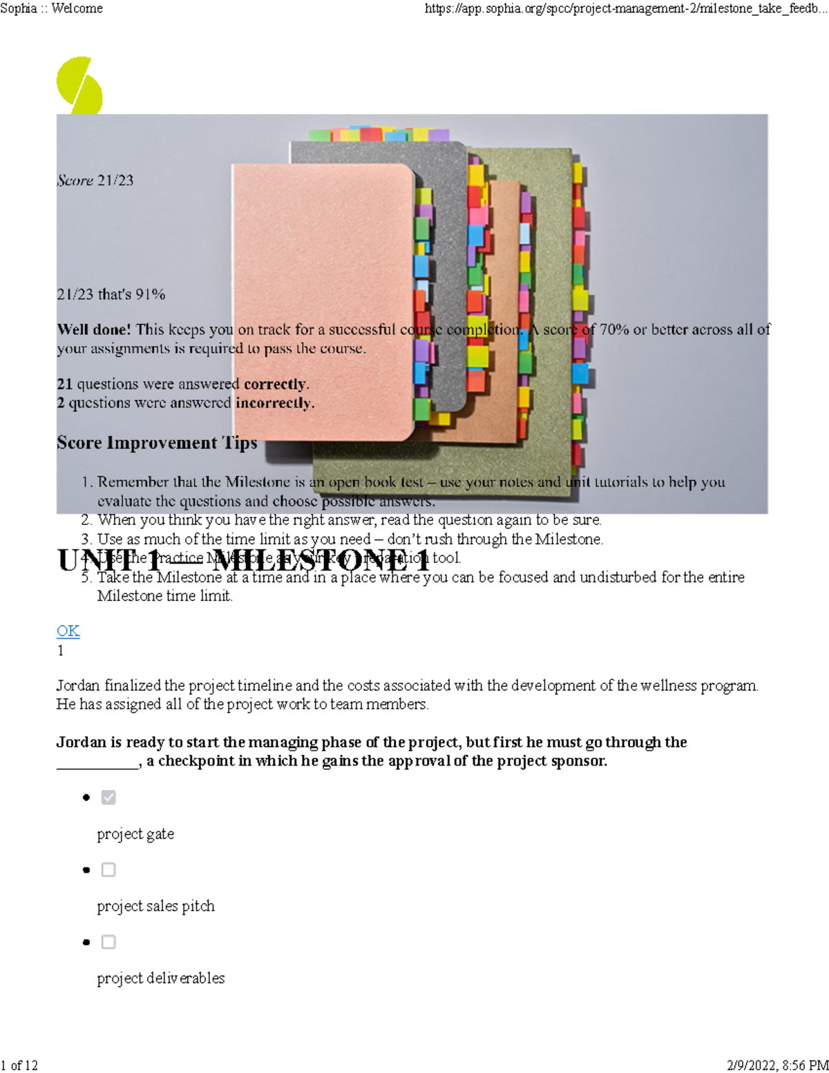Project Management - Unit 1 Milestone - UNIT 1 — MILESTONE 1 Score Well ...