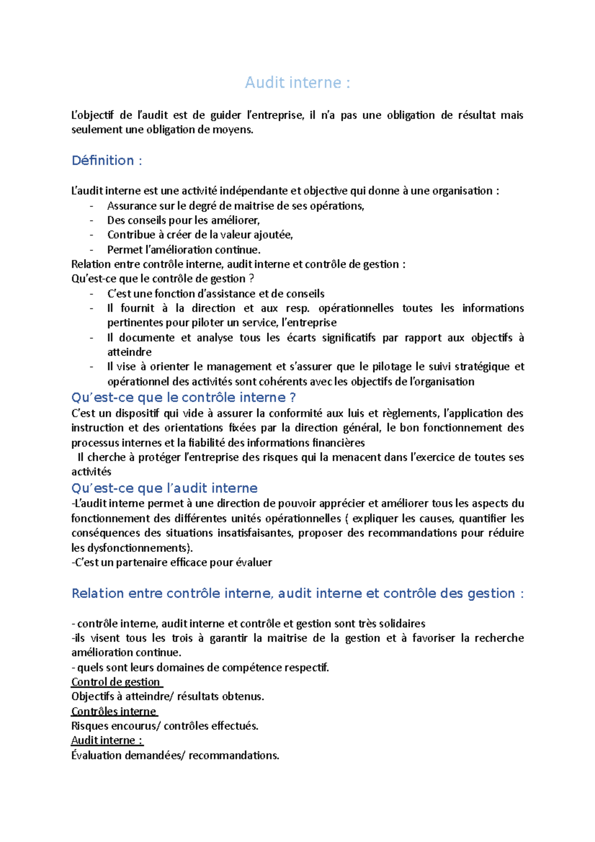 Audit interne - Définition : L’audit interne est une activité ...