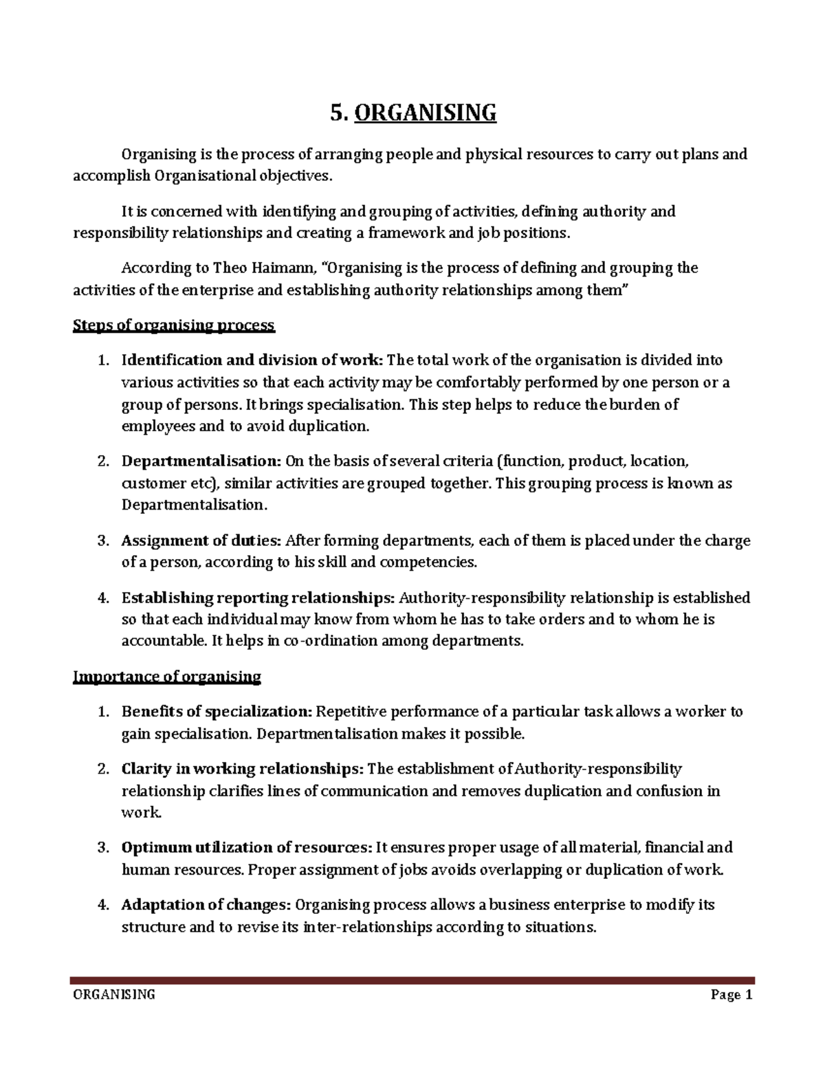 XII BS CH5 Organising Notes - 5. ORGANISING Organising is the process ...