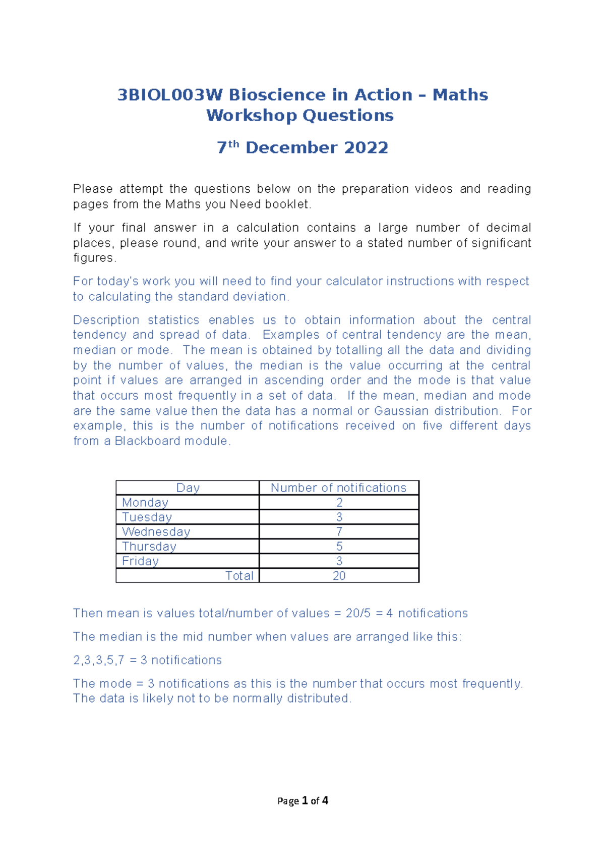 BIA Workshop Questions 7December 22 with answers - 3BIOL003W Bioscience ...