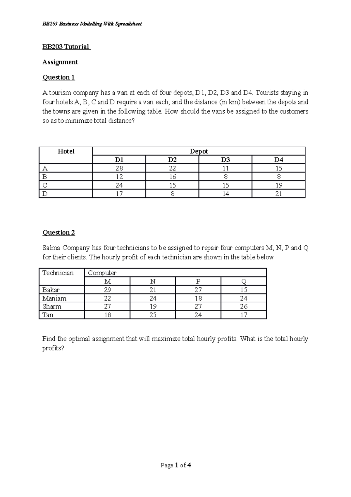 Bb203 tutorial assignment transportation Topic 5 part 1&2 - BB203 ...