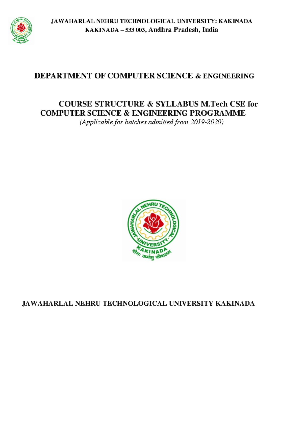 M.Tech Computer Science and Engineering full syllabus - KAKINADA – 533 003, Andhra Pradesh ...