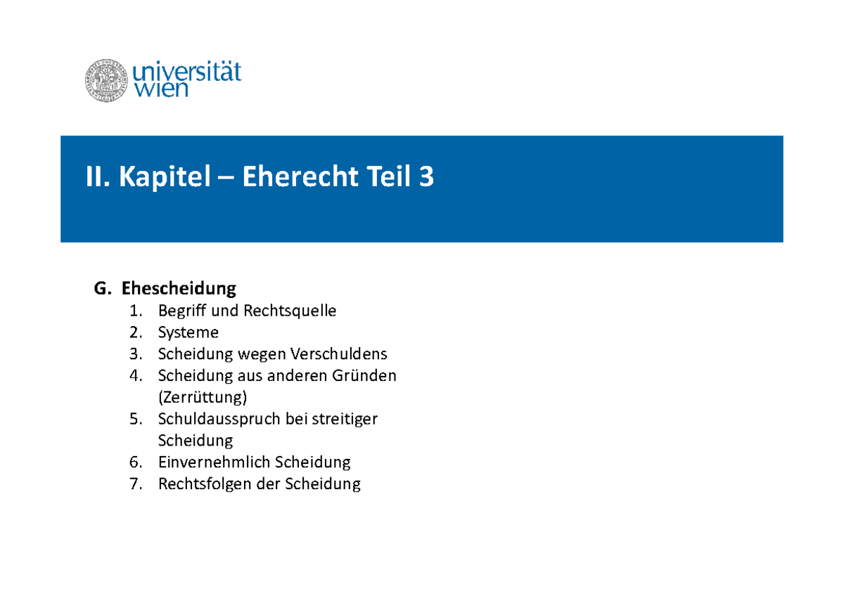 II Eherecht 3 VO Familienrecht 2020 Fischer Czermak - II. Kapitel ...